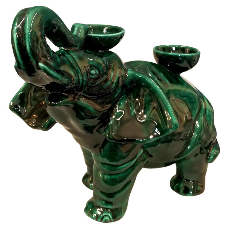 Modern Ceramica Gatti 1928 Ceramic Forest Green Elephant Candle Holder ...