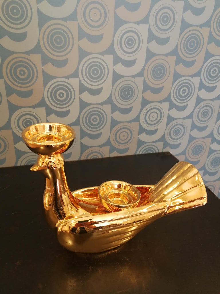 Modern Ceramica Gatti 1928 Ceramic Large Pure Gold Dove Candle Holder ...