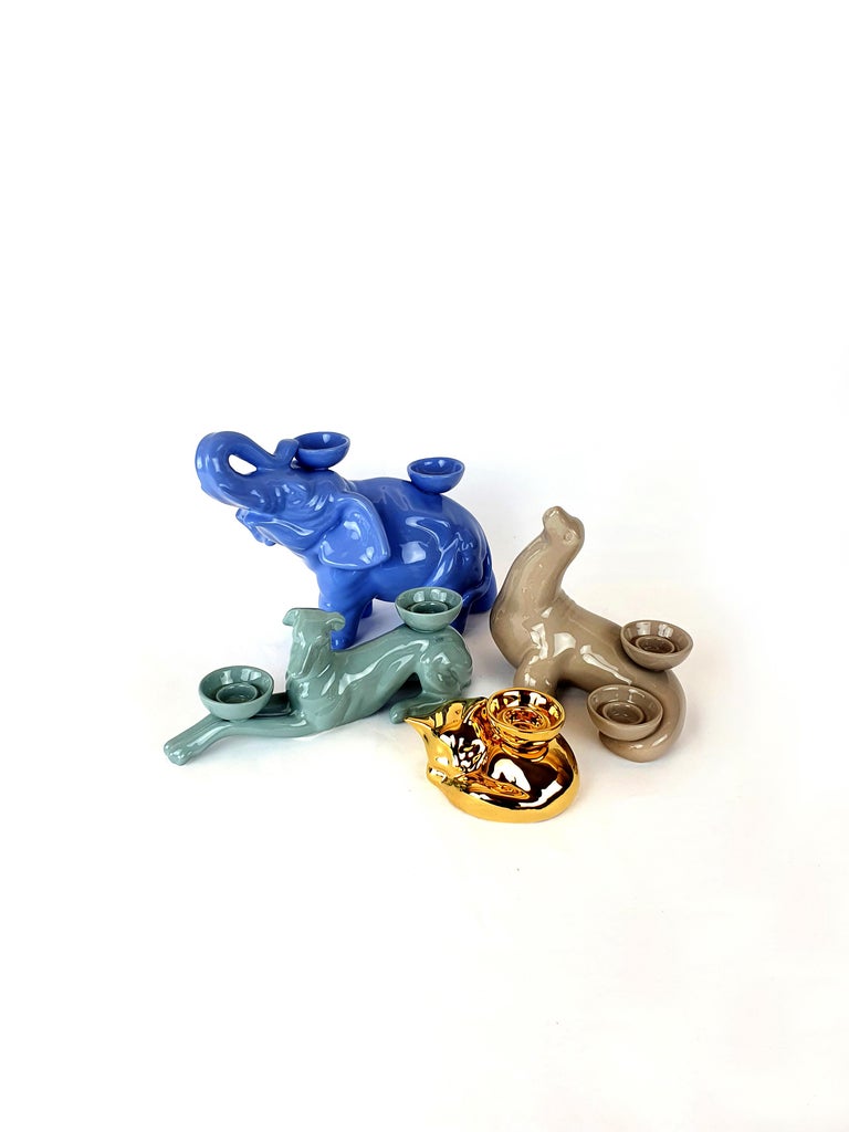 Modern Ceramica Gatti 1928 Ceramic Powder Blue Greyhound Candle Holder ...