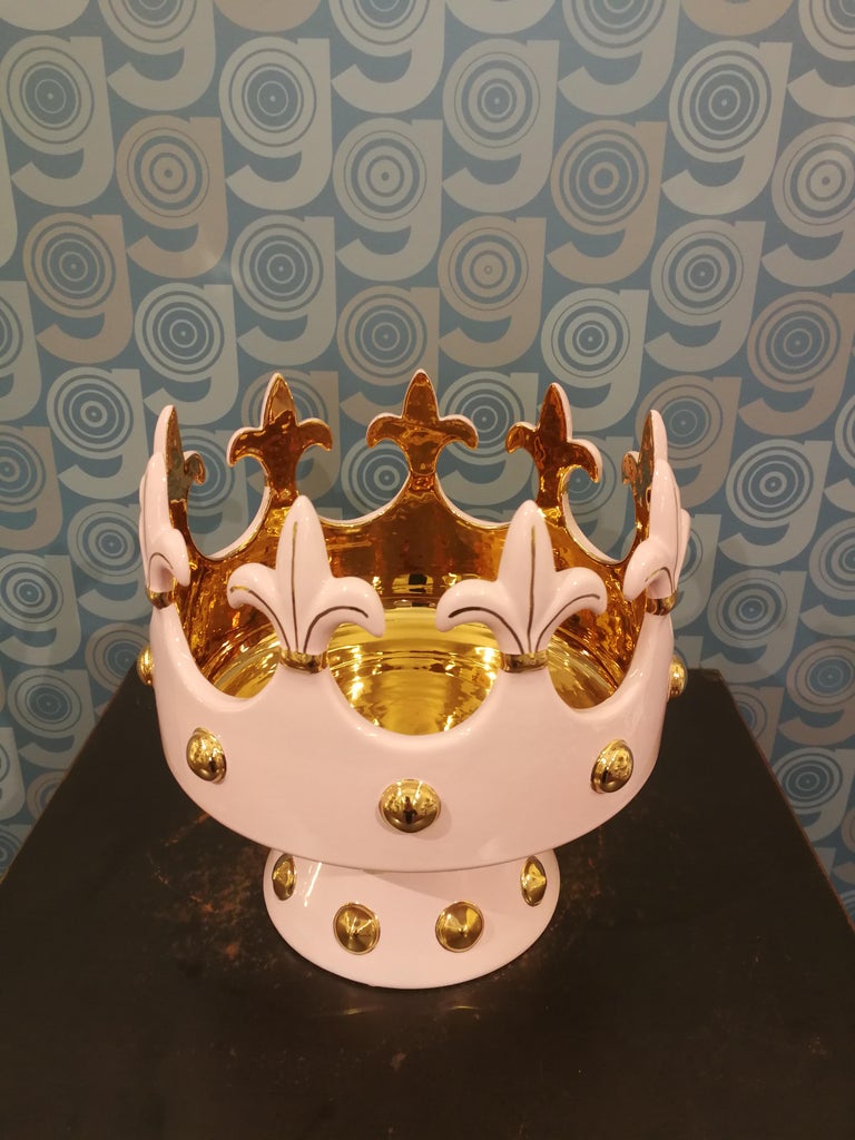 Modern Ceramica Gatti 1928 Crown Bowl Basket Handmade Ceramic Gold Pink ...