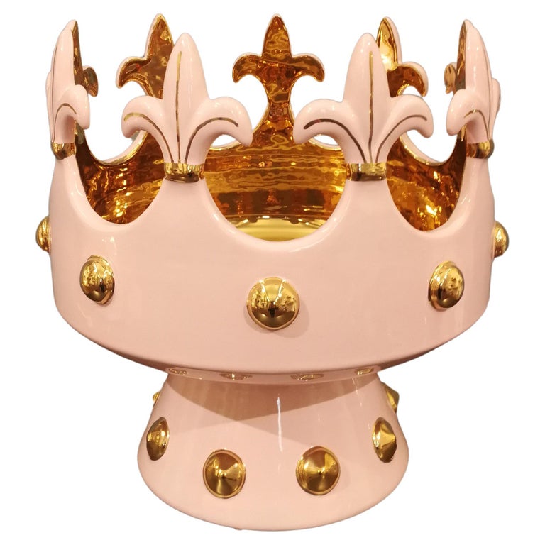 Modern Ceramica Gatti 1928 Crown Bowl Basket Handmade Ceramic Gold Pink ...