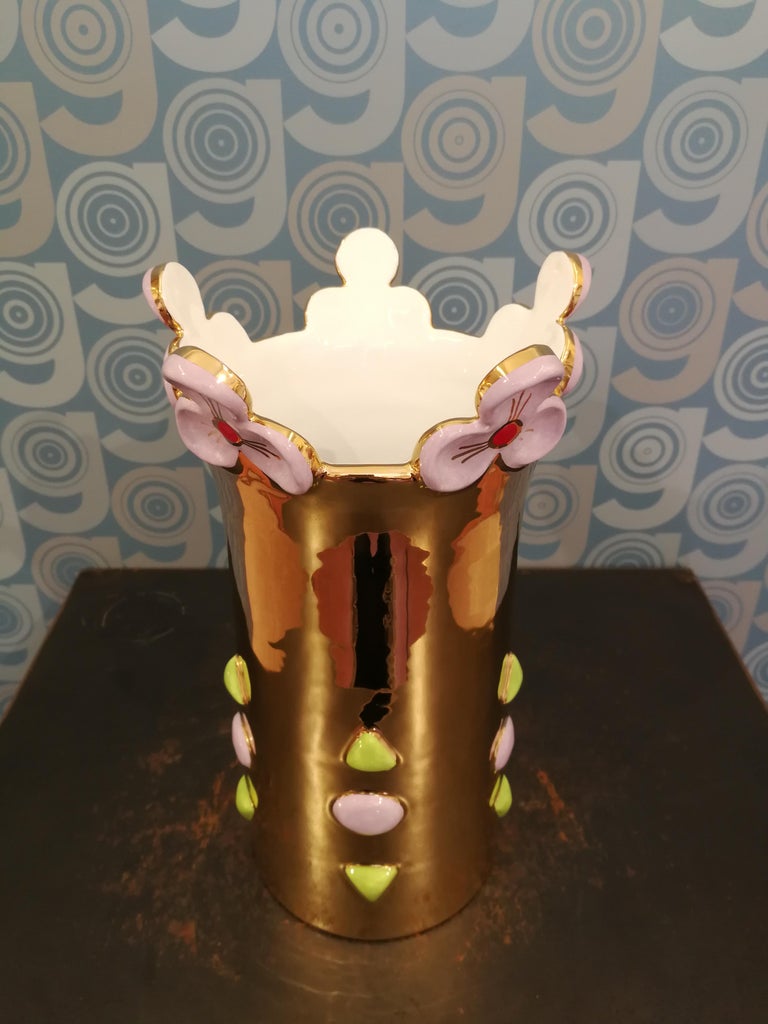 Modern Ceramica Gatti 1928 Crown Flower Vase Handmade Ceramic Gold Gems ...