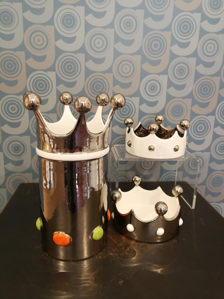 Modern Ceramica Gatti 1928 Crown Flower Vase Handmade Ceramic Platinum ...