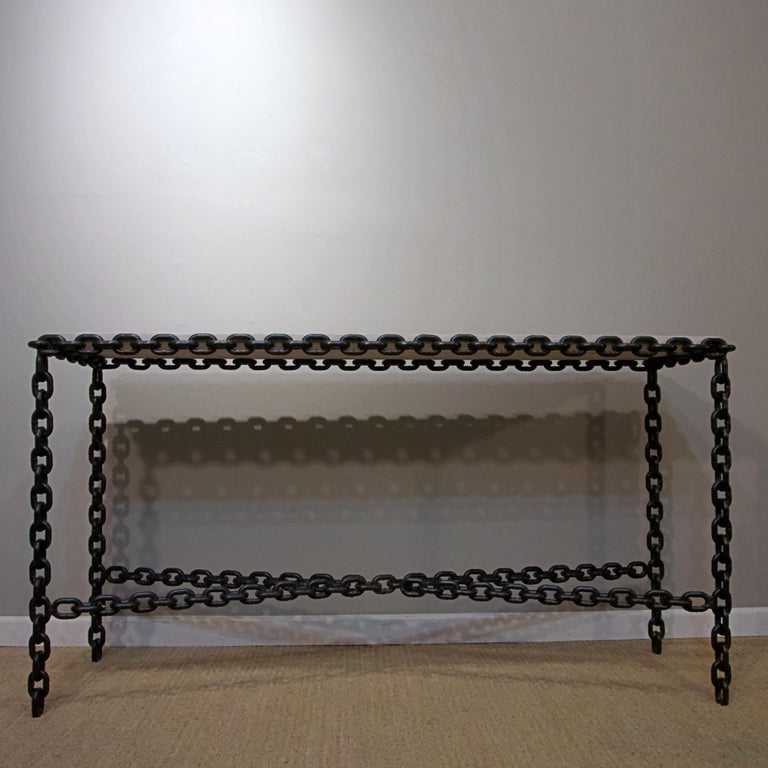 Modern Chain Form Side Table with Cerused Oak Top For Sale at 1stDibs