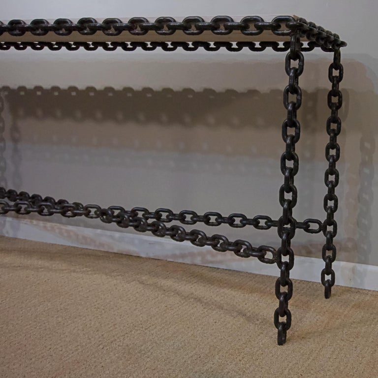 Modern Chain Form Side Table with Cerused Oak Top For Sale at 1stDibs