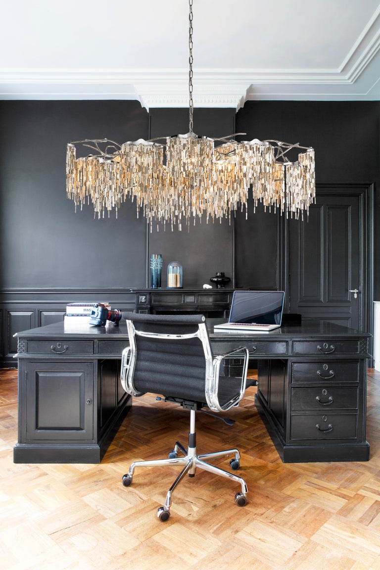 Modern Chandelier in an Oval Shape and in a Nickel Finish, Arthur ...