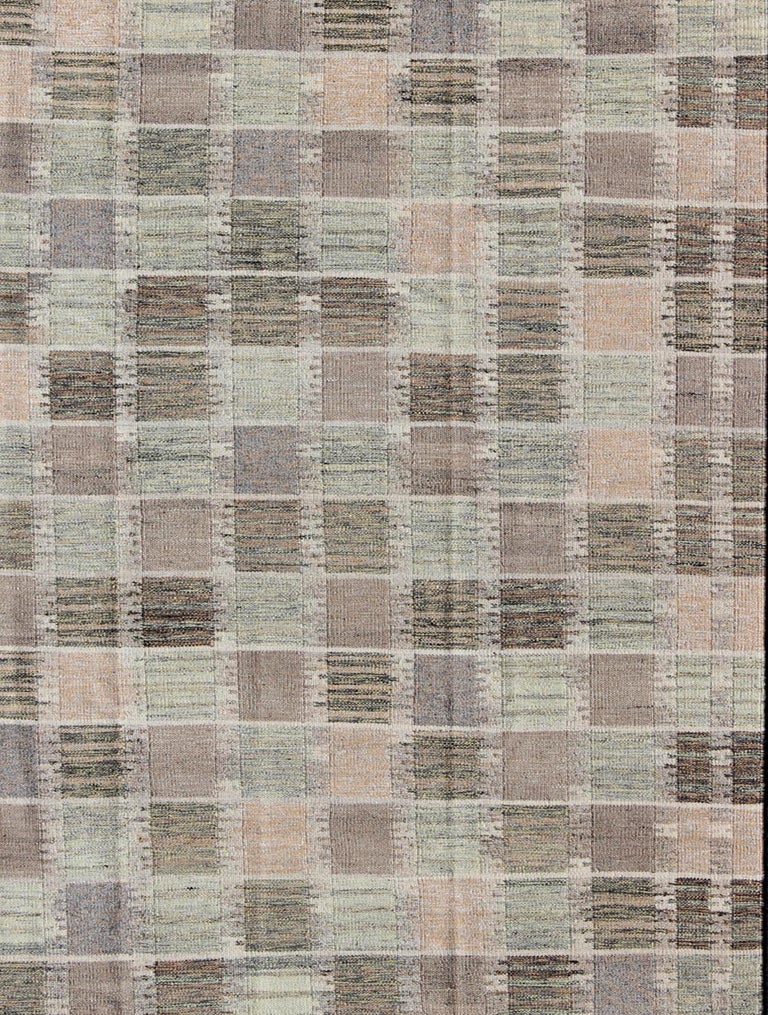 Modern Checkerboard or Patchwork Scandinavian Flat Weave Rug in Neutral ...