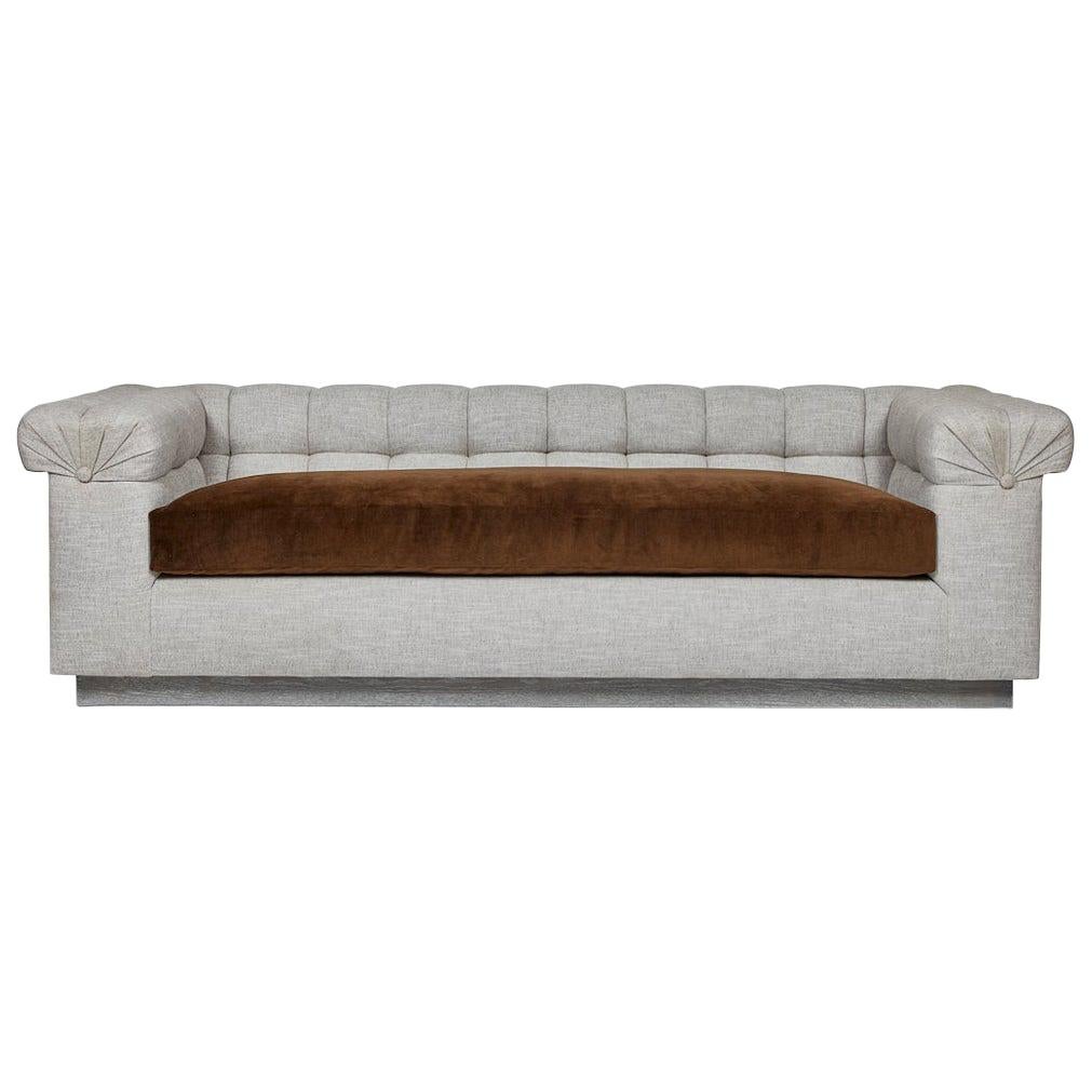 Claridge Modern Chesterfield Sofa in Ivory Linen at 1stDibs