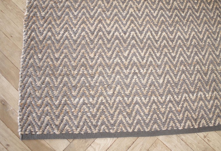 Modern Chevron Gray Wool And Natural Fiber Rug For Sale at 1stDibs