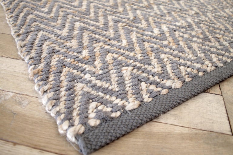 Modern Chevron Gray Wool And Natural Fiber Rug For Sale at 1stDibs