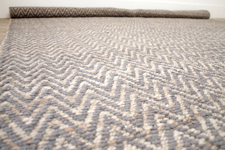 Modern Chevron Gray Wool And Natural Fiber Rug For Sale at 1stDibs