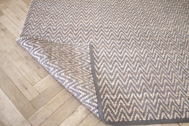 Modern Chevron Gray Wool And Natural Fiber Rug For Sale at 1stDibs