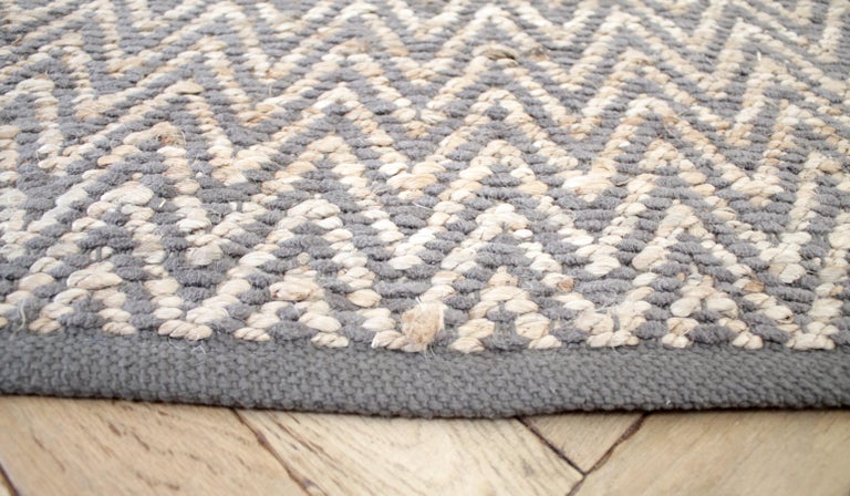 Modern Chevron Gray Wool And Natural Fiber Rug For Sale at 1stDibs