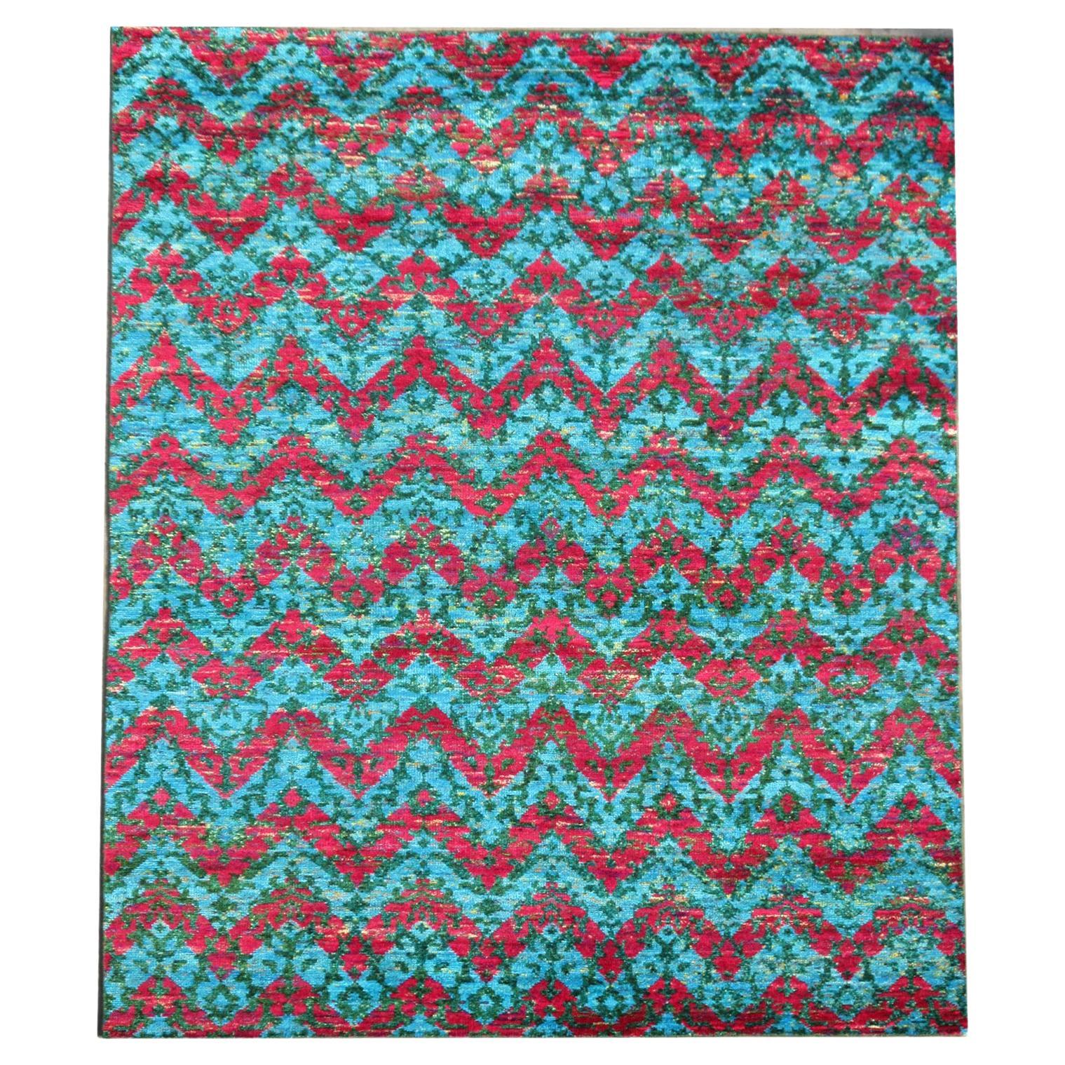 Tan Modern Handmade Silk Rug with Chevron Design For Sale at 1stDibs