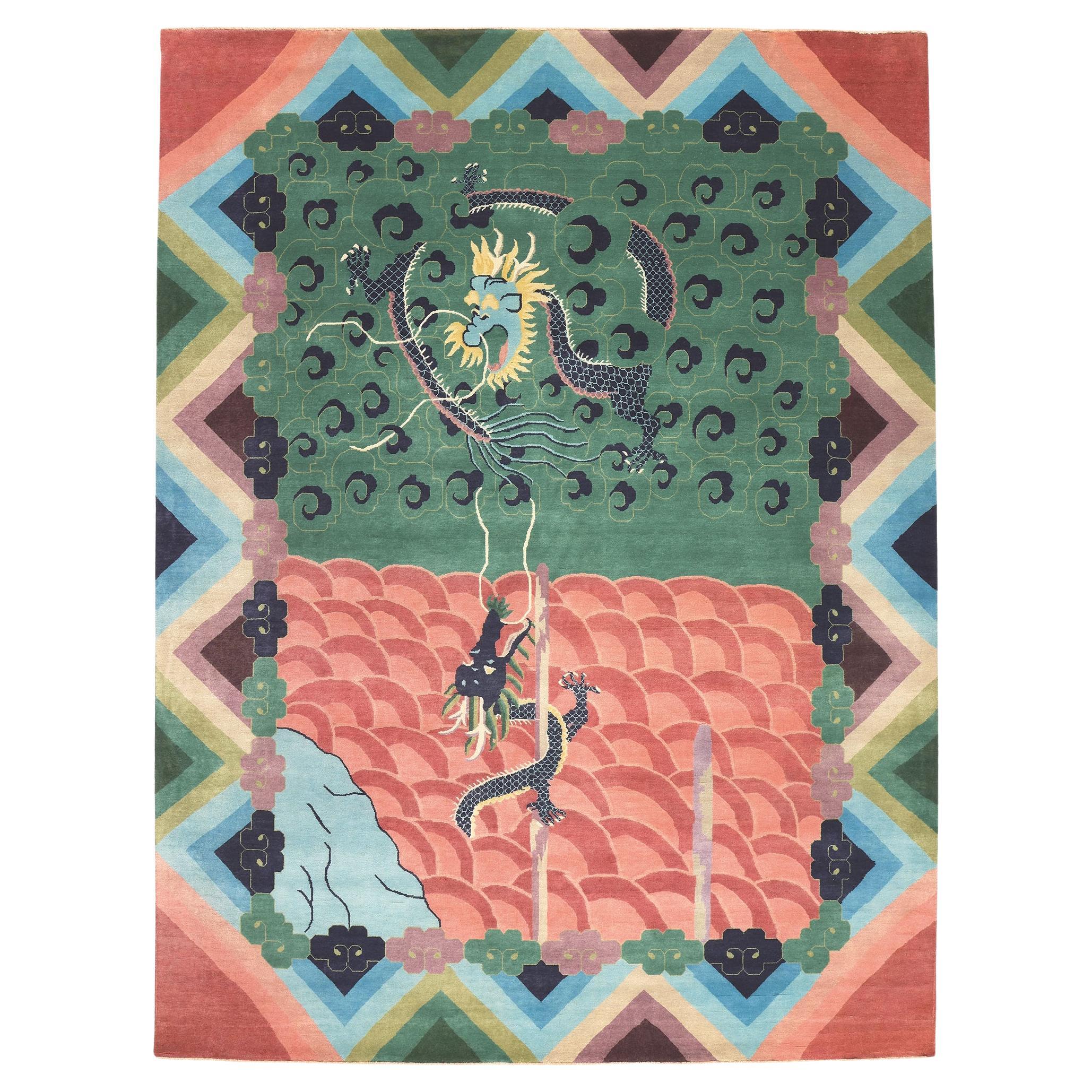 Modern Chinese Art Deco Style Rug with Bamboo Landscape Pictorial For ...