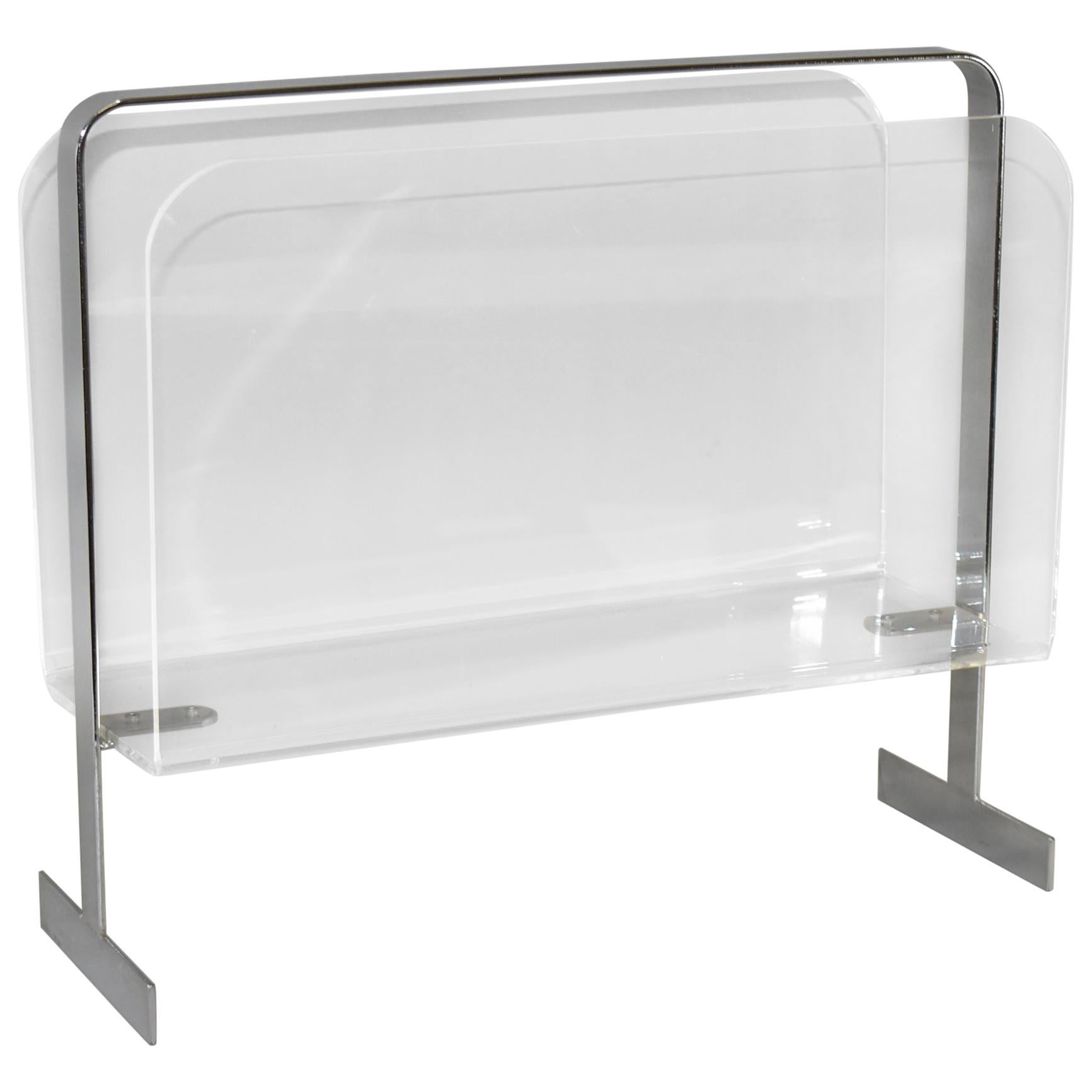 Dorothy Thorpe Lucite, Chrome and Mirror Magazine Rack at 1stDibs