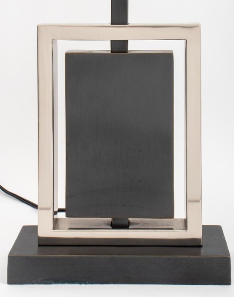 Modern Chrome and Bronzed Metal Table Lamp, Pair For Sale at 1stDibs