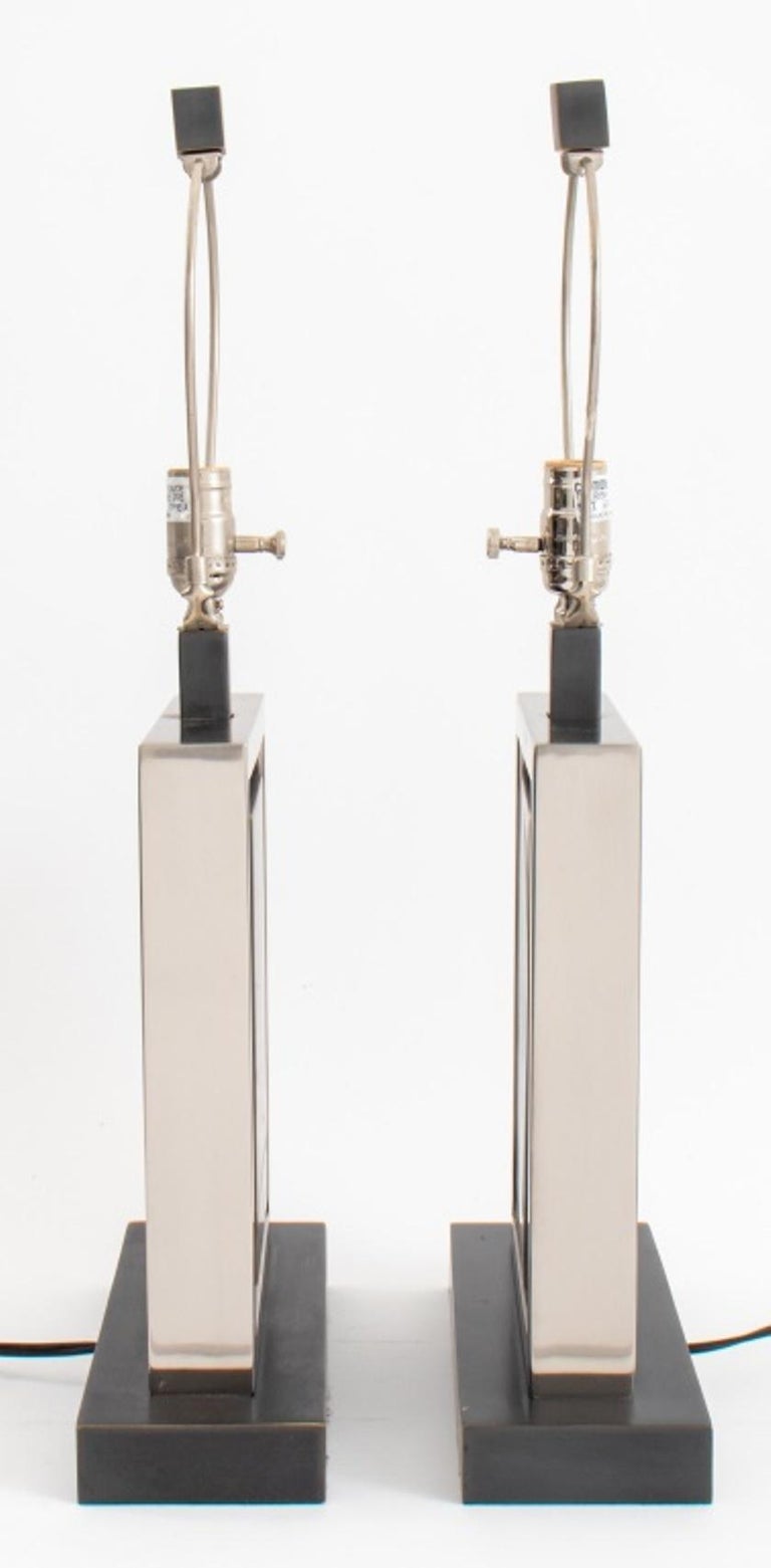 Modern Chrome and Bronzed Metal Table Lamp, Pair For Sale at 1stDibs