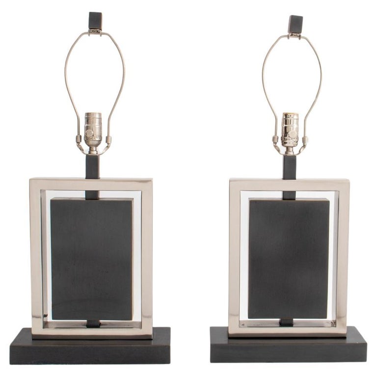 Modern Chrome and Bronzed Metal Table Lamp, Pair For Sale at 1stDibs