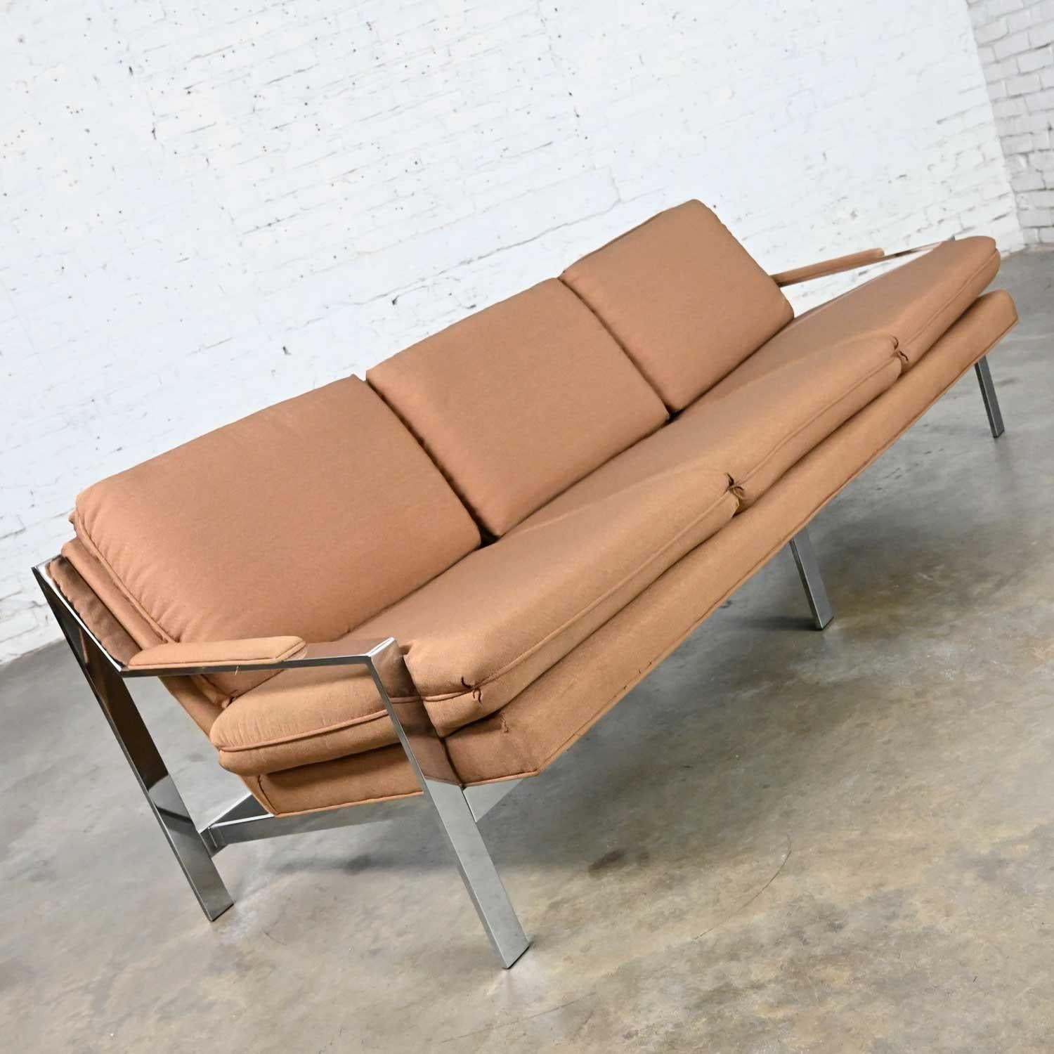 Modern Chrome and Cocoa Brown Gaberdine Fabric Sofa by Flair Inc. Style ...
