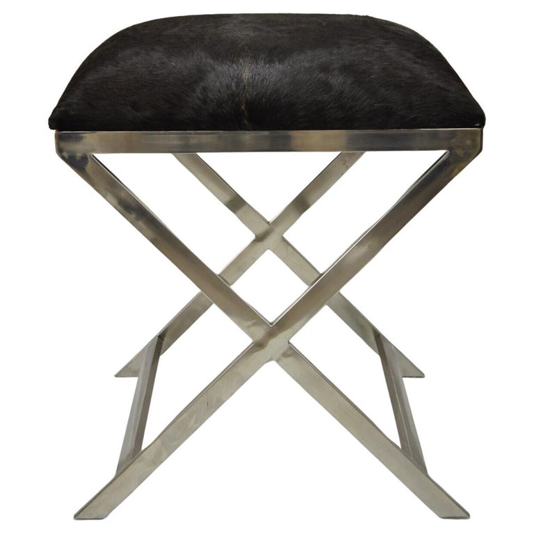 Modern Chrome Frame X-Frame Metal Stool with Cowhide Upholstery For ...