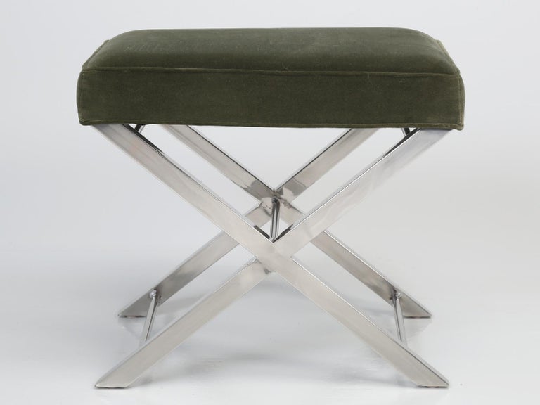 Modern Chrome Stool with Classic X-Style Frame in Original Condition ...