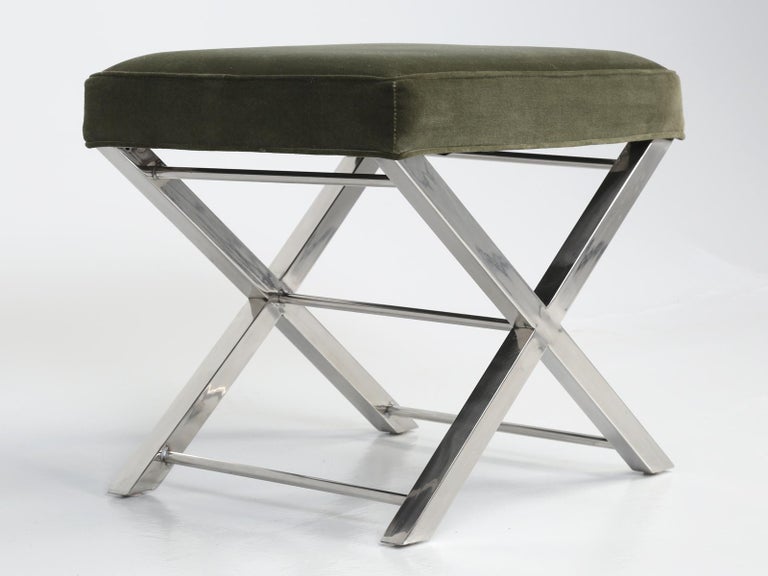 Modern Chrome Stool with Classic X-Style Frame in Original Condition ...