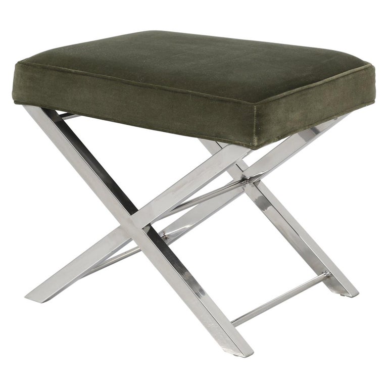Modern Chrome Stool with Classic X-Style Frame in Original Condition ...