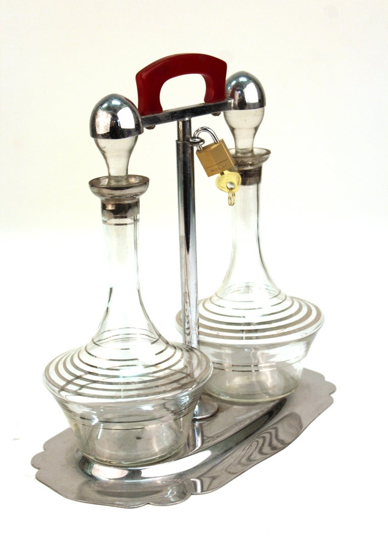 Modern Chrome Tantalus Lock with Silver Overlay at 1stDibs