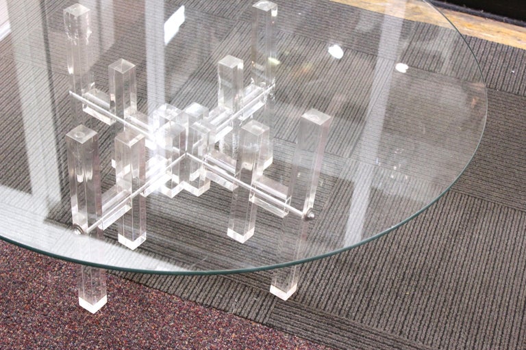 Modern Circular Glass Coffee Table with Lucite Base at 1stDibs | lucite ...