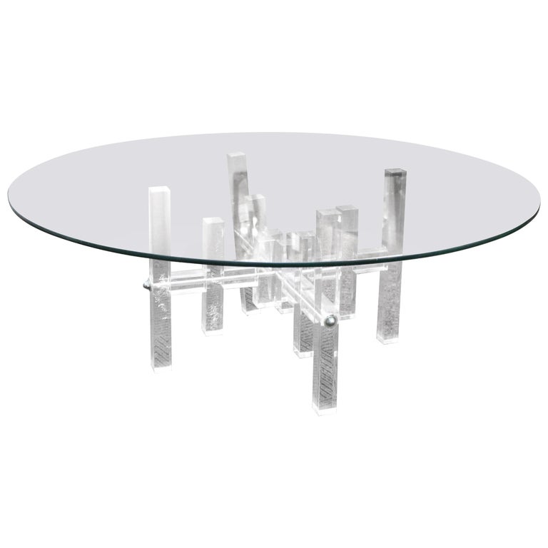 Modern Circular Glass Coffee Table with Lucite Base at 1stDibs | lucite ...