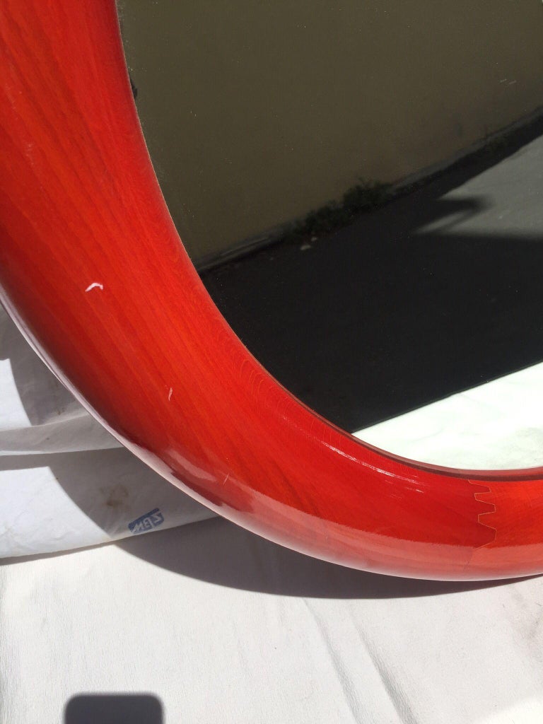 Modern Circular Mirror in Red Lacquered Wood from the 70s, Danish ...