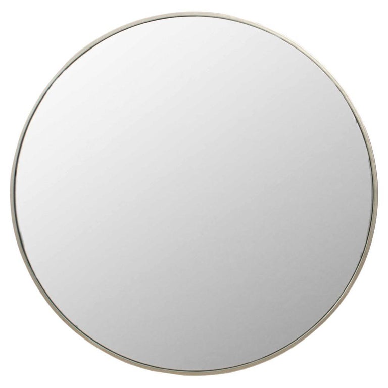 Modern Circular Mirror with Brushed Steel Frame For Sale at 1stDibs