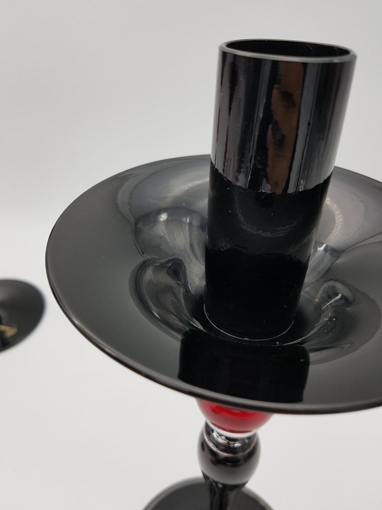 Modern Classic Murano Glass Candlesticks, Black and Red Color by ...
