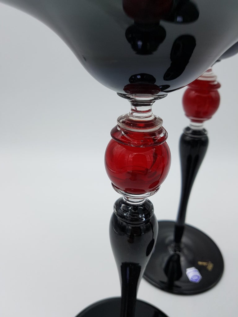 Modern Classic Murano Glass Candlesticks, Black and Red Color by ...