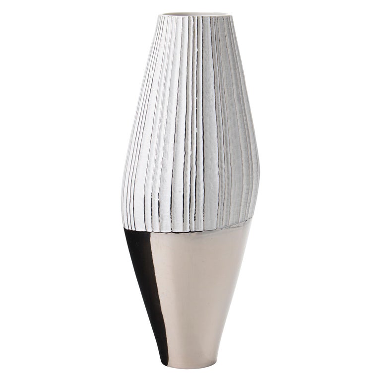 Modern Classic Porcelain Tall Platinum Vase Ceramic Hand-Painted Italy ...