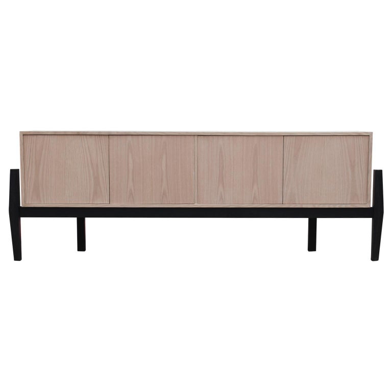 Modern Clean Lined Black and Natural Finish Two-Tone Sideboard or ...