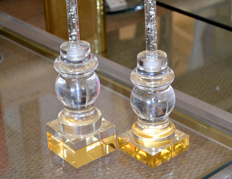 Modern Clear and Gold Turned Acrylic Candleholders, Candlesticks, Pair ...