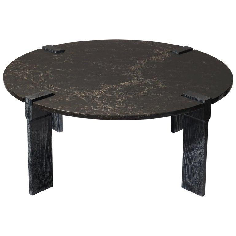 Modern Cocktail Table in Cerused White Oak with Vanilla Noir ...