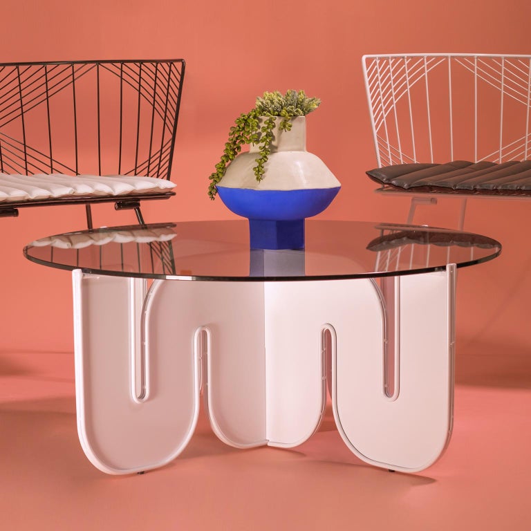 Modern Coffee Table, Flat Pack Center Table in Electric Blue, Clear ...