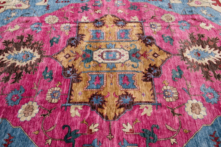 Modern Colorful Indian Wool and Silk Rug For Sale at 1stDibs