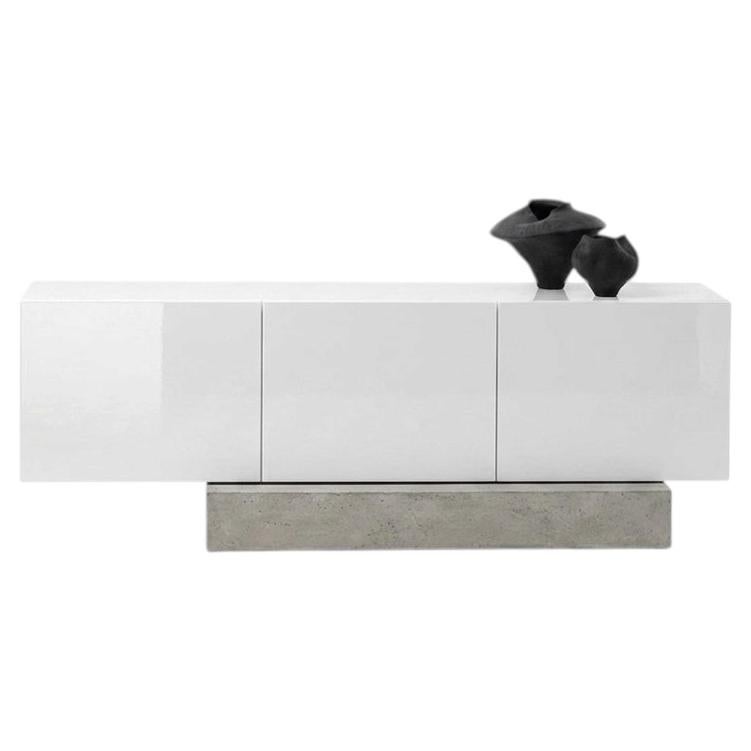 Modern Concrete Base and Moka-Stained Ash Wood Sideboard Buffet Mogg ...