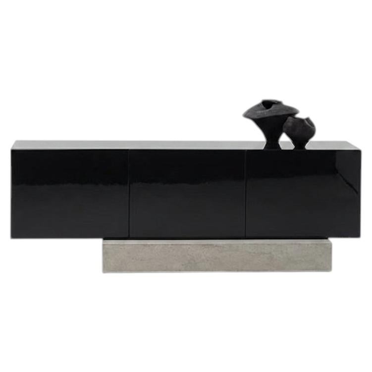 Modern Concrete Base and Moka-Stained Ash Wood Sideboard Buffet Mogg ...