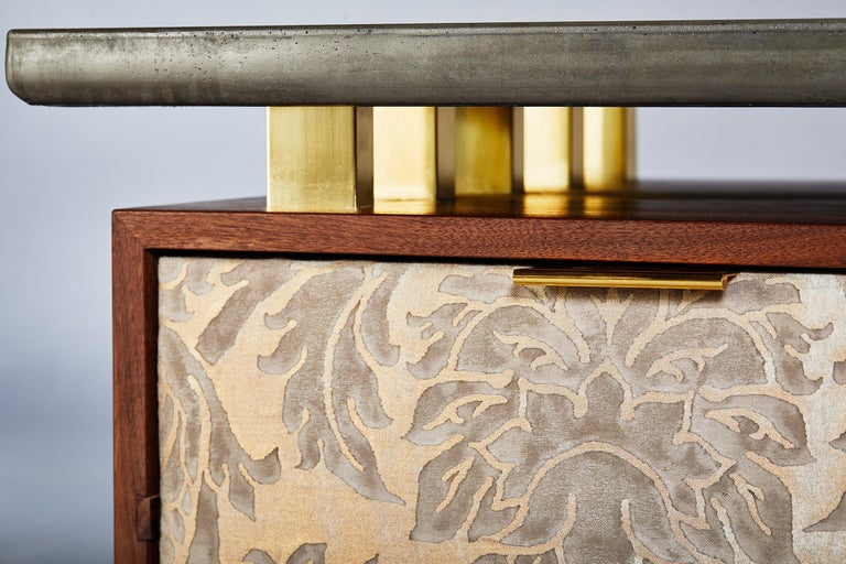 Modern Concrete Brass and Walnut Coffee Table with Sliding Drawers and ...