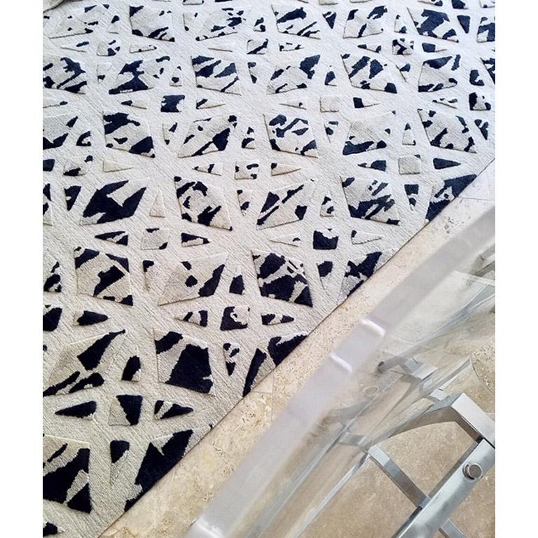 Modern Contemporary Area Rug in Black White, Handmade of Silk and Wool ...