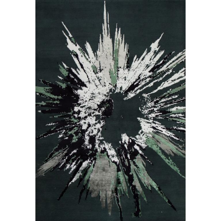 Modern Contemporary Area Rug in Green, Handmade of Silk and Wool ...