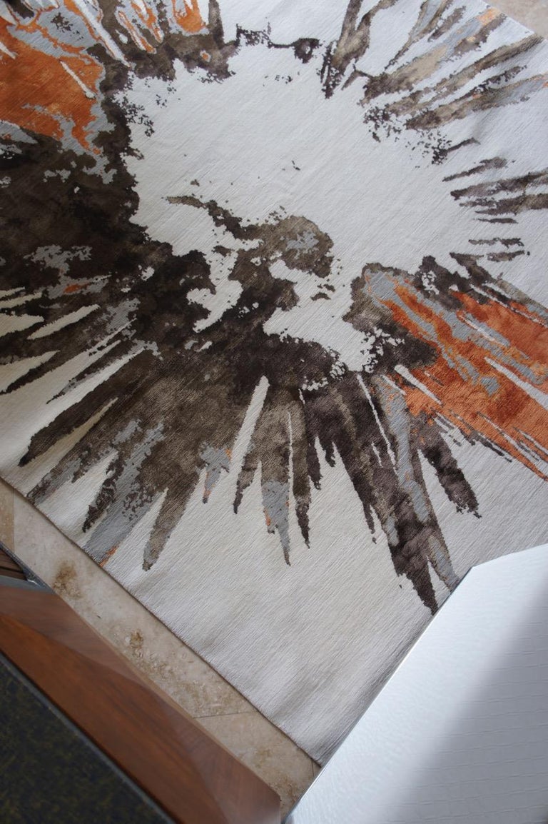 Modern Contemporary Area Rug in Ivory Orange, Handmade of Silk and Wool ...