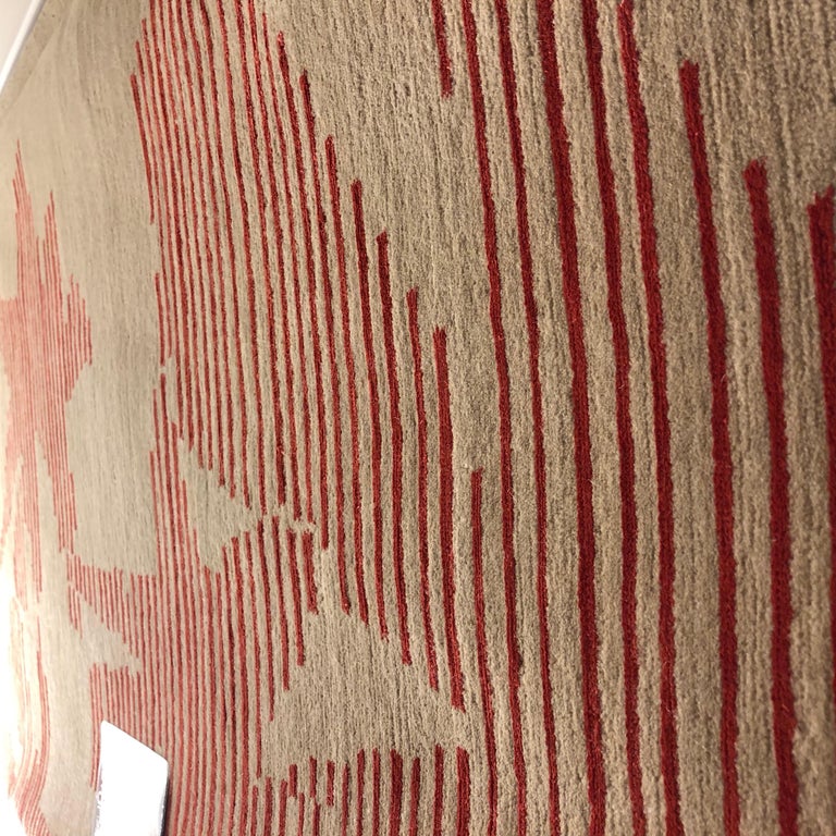Modern Contemporary Area Rug in Red, Handmade of Silk and Wool ...