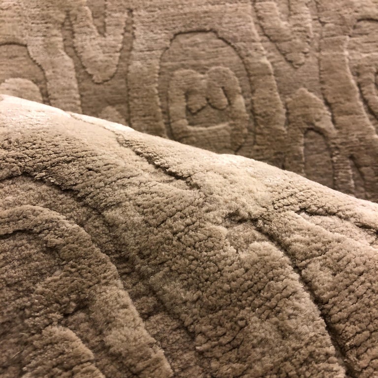 Modern Contemporary Area Rug in Taupe, Handmade of Silk and Wool ...