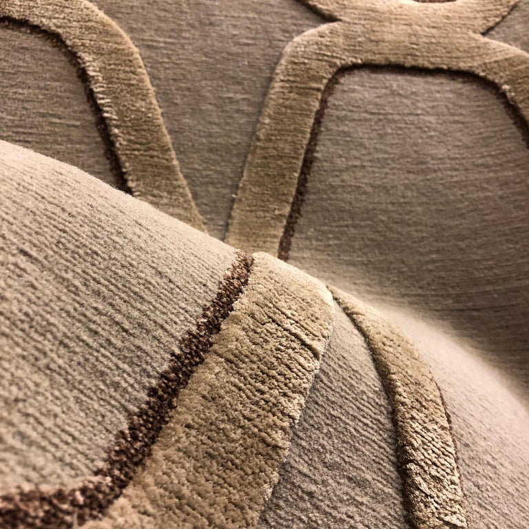 Modern Contemporary Area Rug in Taupe, Handmade of Silk and Wool ...